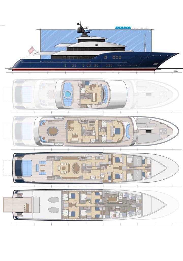 55m Bluebird Concept Yacht designed by Diana Yacht Design B.V.
